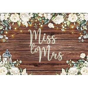 Sensfun Miss to Mrs Bridal Shower Backdrop Rustic White Floral Wooden Wedding Photography Background Vinyl Engagement Party Cake Table Decorations Banner Photo Booth 7x5ft