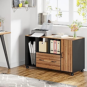 LITTLE TREE Rolling File Cabinet with Drawer and Door,Mobile Filing Cabinet with Storage Shelves and CPU Holder for Home Office,Living Room