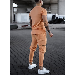 IWQBQ Men's Tracksuits T-shirt and Pants Set Outfit Two-piece Fitness Training Casual Sports Suits(L,Orange)