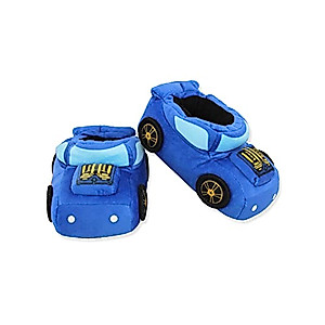 Hot Wheels Racecar Shaped 3D Novelty Toddler and Boys Plush Slippers (13-1 M US Little Kid, Blue)