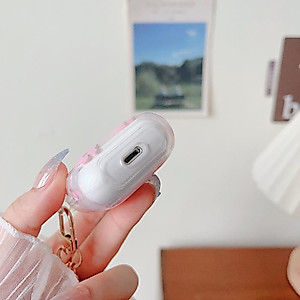 MINSCOSE Compatible with AirPods 1/2 Clear Case,Cute Cartoon Flower Pattern Design with Floral Keychain, Soft TPU Protective Shockproof Case for AirPod 1&2 for Girls Women-Pink