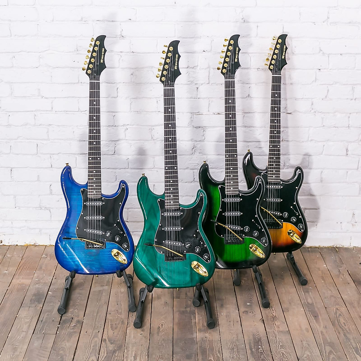 MUSTAR Electric Guitar Kit with 25W Amplifier, 39 Inch Full Size Solid Wood Electric Guitar Beginner Kits, Gig Bag, Digital Tuner, Capo, Strap, Cable, Picks, Birthday Holiday Gifts (Green, MEG-100)