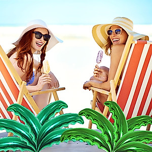 12 Pieces Large Palm Tree Leaves Balloons, Green Foil Mylar Coconut Tree Leaves Balloons for Birthday Baby Shower Decorations Hawaiian Luau Aloha Tropical Summer Beach Party Supplies