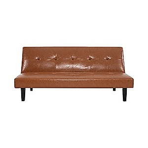 Naomi Home Button Futon Sofa Bed, Faux Leather Futon Couch, Sofa Bed Couch Convertible with Wooden Legs, Folding, Reclining Small Couch Bed, Button Tufted Futon Bed for Living Room