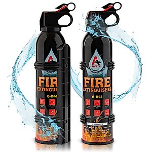 A+ Safety Portable Fire Extinguisher | 6-in-1 Small Fire Extinguisher for Home, Garage, Kitchen, Car | For Electric, Textile and Grease Fires | Non-Toxic, Easy Clean | Wall Mount Incl (2PK)
