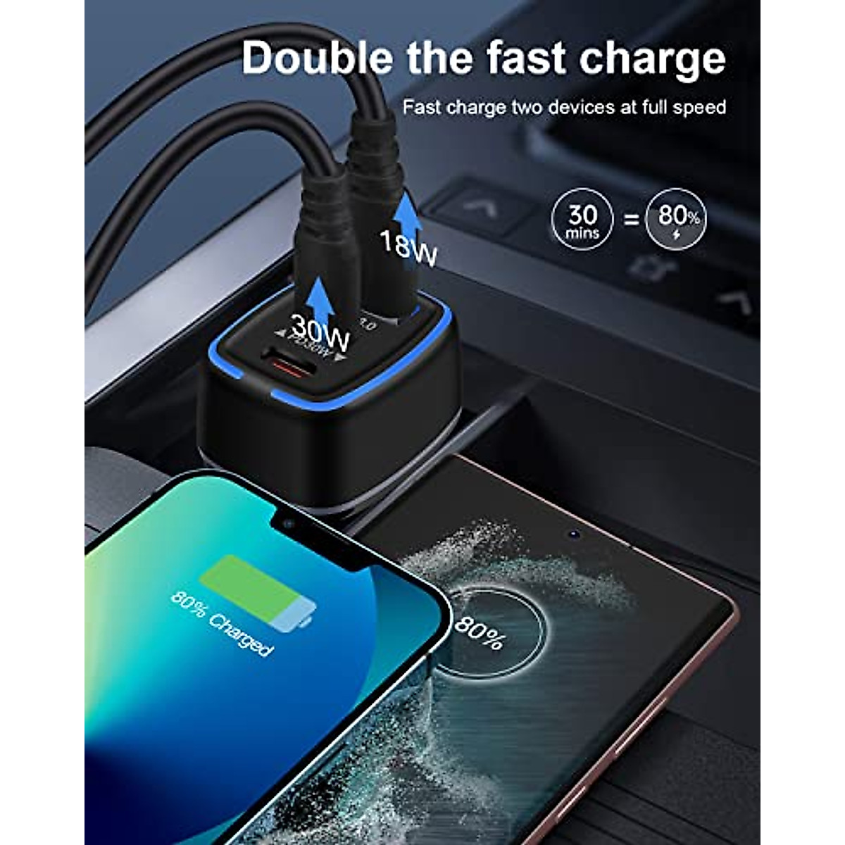 78W USB C Car Charger, Super Fast Charging Cigarette Lighter Adapter, 3 Port Power Delivery Auto Cargador for Samsung Galaxy S22 Ultra, Apple iPhone 14 Pro Max 13, iPad, Google Pixel, Kindle Fire, PS5