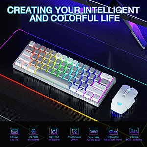 AULA 60 Percent Wired Mechanical Gaming Keyboard, 29 RGB Backlit Custom Hot Swappable Keyboard, Blue Switch 60% Mini Small Compact Keyboard for PC/Mac/Laptop/Wins —— (Wired Version)