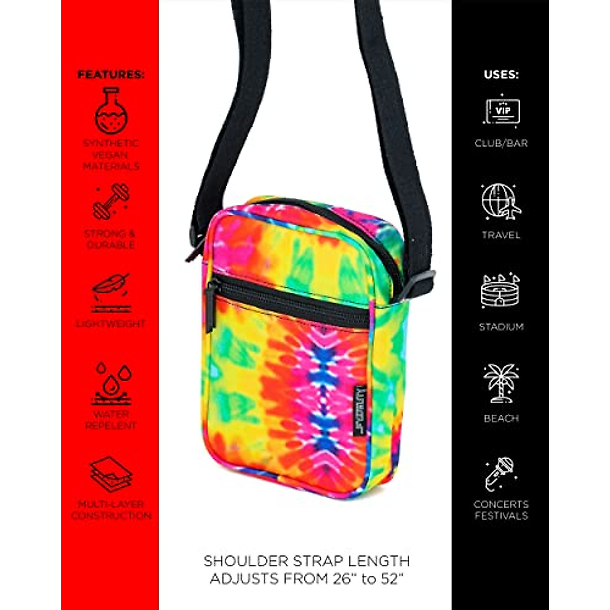 FYDELITY Small Crossbody Bag Men Women Sling Bag Festival Crossbody Bag for Men Women Sling Side Shoulder Bag 80s Crossbody Bag Festival Bag Tie Dye Crossbody Purse Crossbody Bag Tie Dye Crossbody Bag