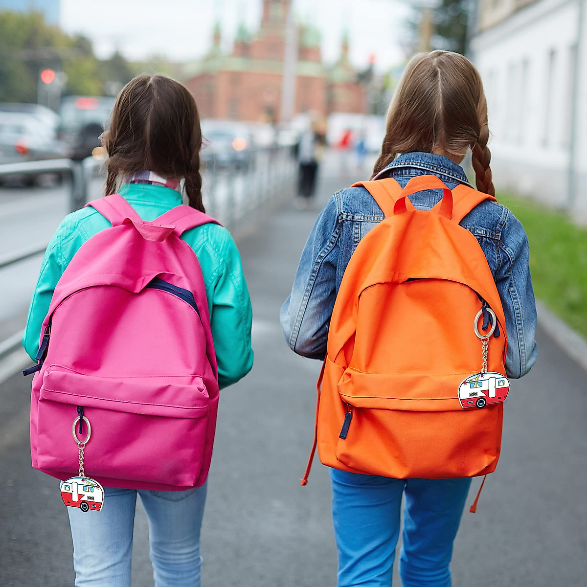 Hicarer 2 Pieces Retro Camper Keychain Cute Camping Car Keychain Travel RV Key Ring for Key Bag Decoration