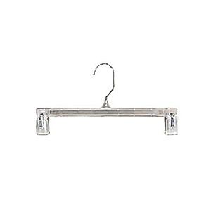 NAHANCO 6012 Plastic Skirt/Pant Hanger with Pinch Grips, Metal Swivel Hook, 12", Clear (Pack of 200)