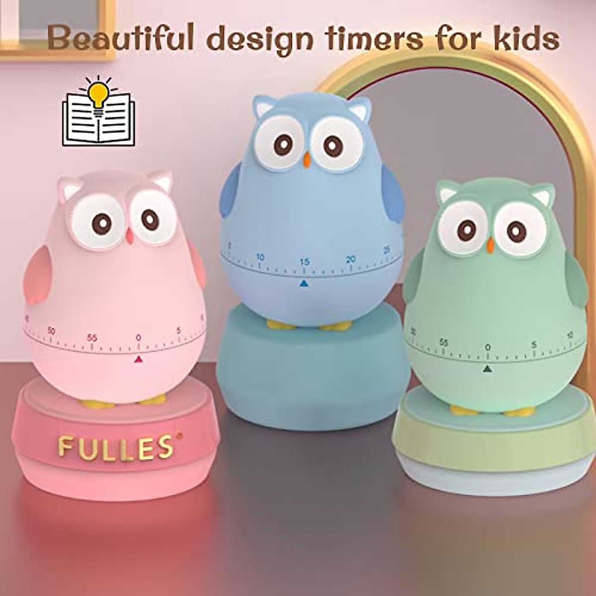 Cartoon Timer Kids Cute Kitchen Timer 60-Minute Timer Animal Reminder No Batteries for Study Work Exercise Home Desktop Decor (Dinosaur-Green)