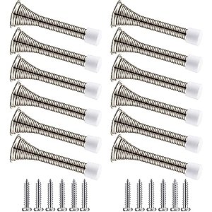 60 Pcs Spring Door Stopper Bulk 3-1/8" Wall Mounted Stainless Steel Spring Door Stops Heavy Duty Flexible Door Stopper with Rubber Bumper Tips Screw in Door Stoppers Wall Protector for Office Home
