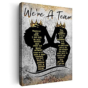 African American Wall Art Black King And Queen Canvas Print Painting Picture Artwork Black Girl Inspirational Quotes Wall Decor For Living Room Bedroom Office Home Decor Framed Ready To Hang 16x24Inch