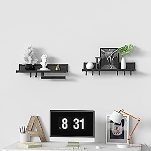 WGONEEDESS Floating Shelves Wall Mounted,2 pcs 16.5 Inch Rustic Aluminum Bathroom Shelves,Black Towel Rack for Bedroom, Living Room, Kitchen, Office(2 Pcs)