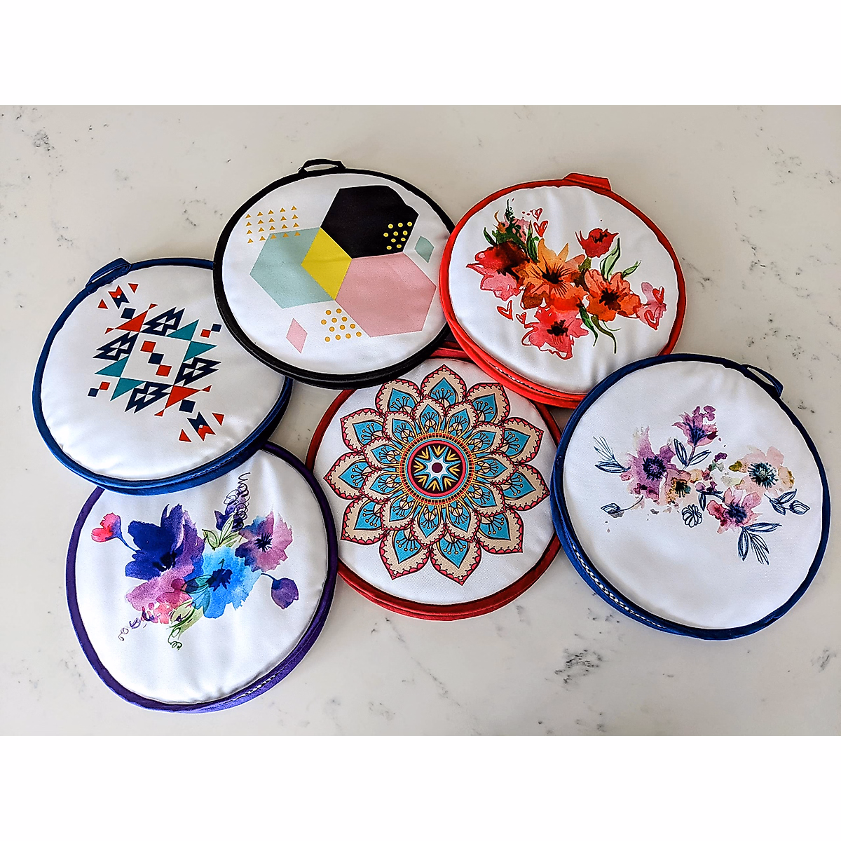 AQT Microwaveable Tortilla Warmer - 11 inch - Fabric Pouch - Food Warmer - Roti Warmer - Mandala, Floral, Aztec Prints (Burgundy Mandala)