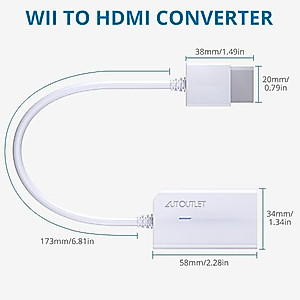 AUTOUTLET Wii to HDMI Converter 1080P with 6ft High Speed HDMI Cable Wii2 HDMI Adapter with Blue Indicator, Output Video&Audio with 3.5mm Jack Audio Compatible with Full HD Devices