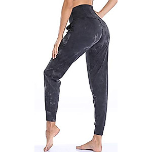 Oalka Women's Joggers High Waist Yoga Pockets Sweatpants Sport Workout Pants Tie Dye Black L
