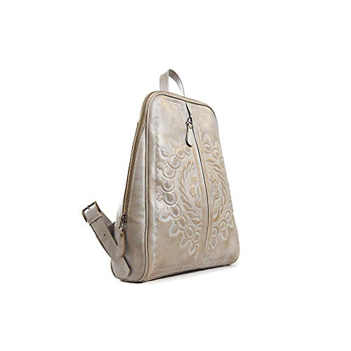 Santiago Sebastian Leathers Ladies Backpack Purse for Women, Genuine Leather, Hand tooled handbag, off white color