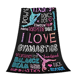 I Love Gymnastics Blanket,Colorful Design Sport Lover Womens Gift Flannel Fleece Blanket Super Soft Sofa Bed Throw Blanket Velvet Lightweight Travel Blanket Luxurious Carpet for Women Girls,80"X60"