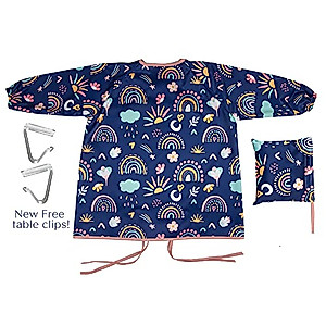 Nooni Care Baby Bibs for Eating | Rainbow Blue | Long Sleeve Bib can be Clipped to the Table | Long Sleeve Bibs for Babies keeps your Baby Cleaner than a Baby Apron | Coverall Bib for Baby Eating