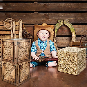 6PCS Hay Bales Boxes Decor Western Cowboy Party Decorations Large Farm Fake Trunk or Treat Car Photo Booth Wooden Grain Straw Fall Harvest Halloween for Rodeo Birthday Baby Shower Favors Supplies