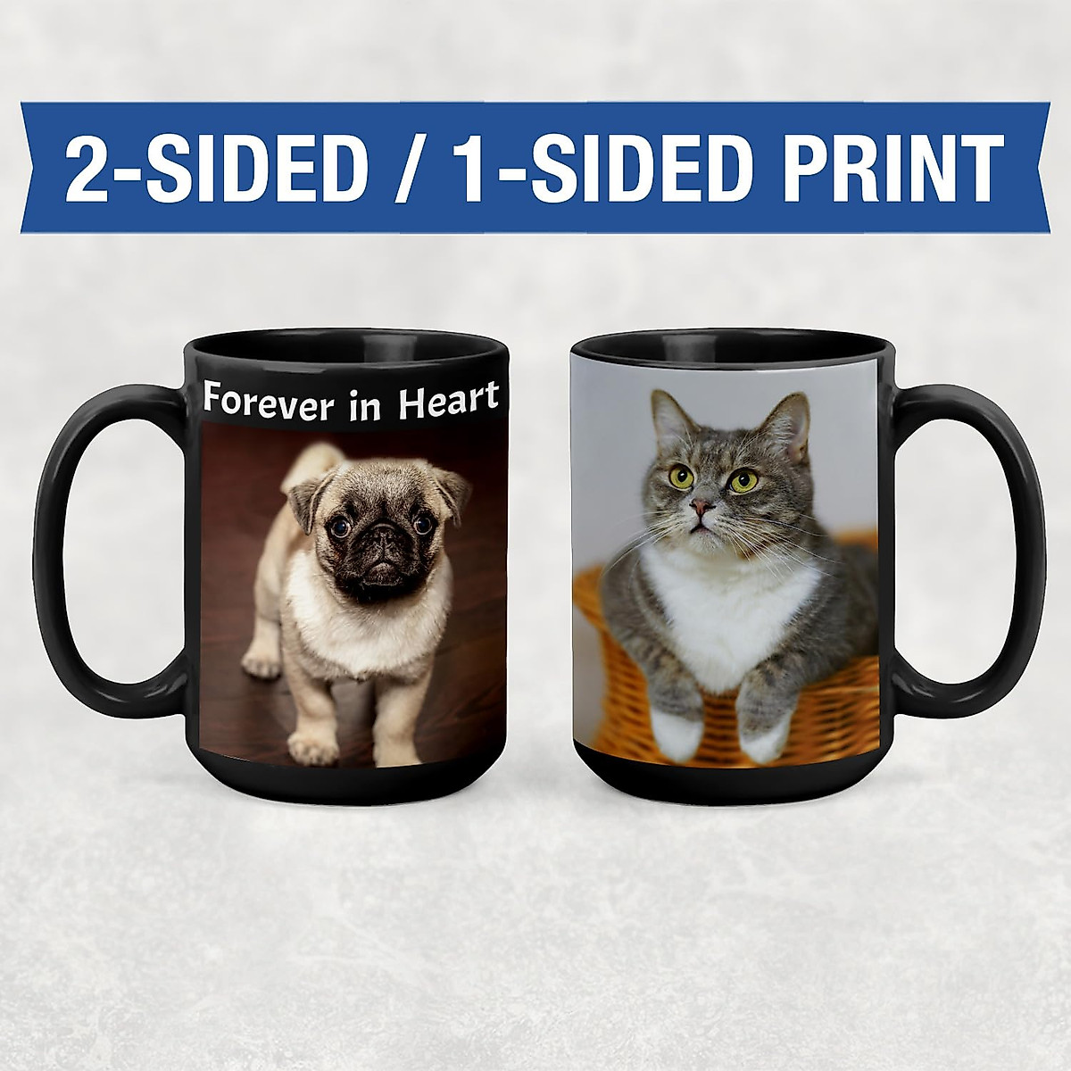 Custom Mug with Picture Text, Photo Name Logo - Personalized Coffee Mugs, Customized Ceramic Cups, Tazas Personalizadas - Birthday Wedding Christmas Day Gifts for Women Men Mom Dad Family (15oz Black)