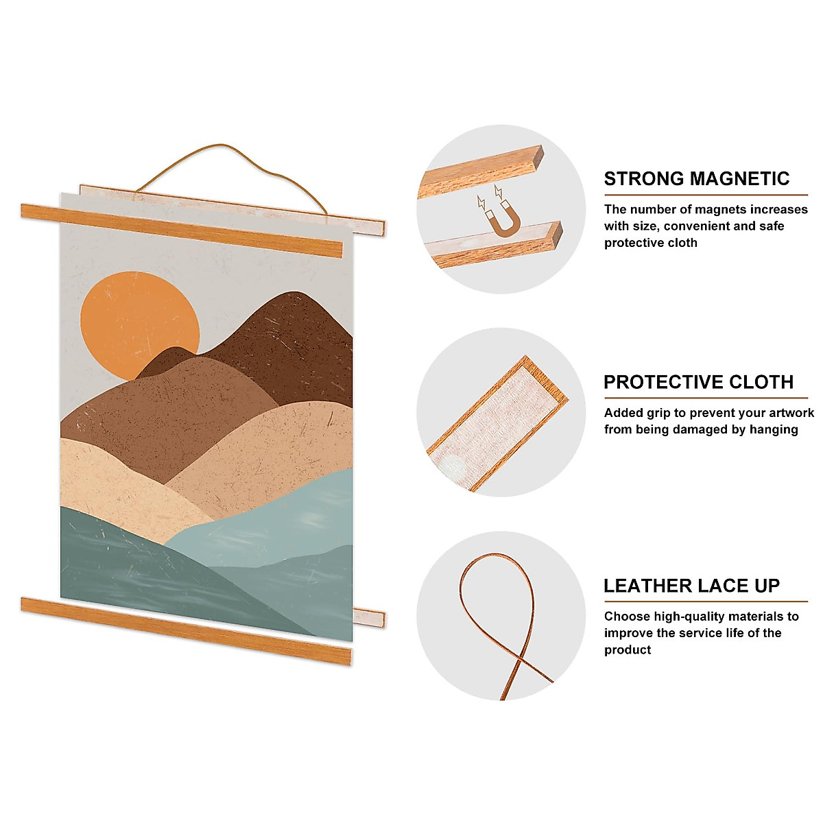 Benjia 16x20 16x24 Poster Frame, Magnetic Light Wood Wooden Frames Hanger Hanging Kit for Photo Picutre Canvas Artwork Art Print Wall Hanging (1 Pack, 16")