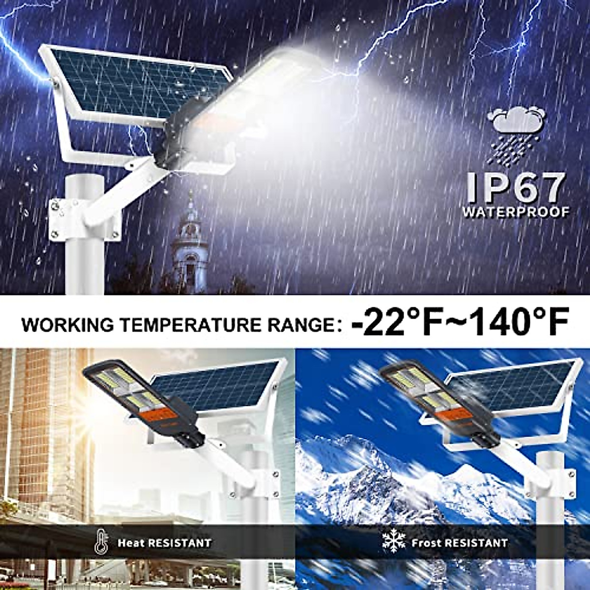 Gebosun 300W LED Solar Street Light Outdoor Solar Flood lamp 6000K Dusk to Dawn with Remote Control Security Waterproof Motion Sensor for Parking Lot, Garden, Warehouse,Pathway, Yard