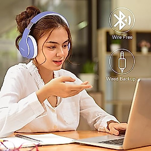 JOMILIN B9 Wireless Headphones Over-Ear, 60 Hours Playtime Lightweight Folding Hi-fi Stereo Bass Bluetooth Headset with Mic, Volume Control Headphones for iPad/Travel/Tablet/PC (Purple)