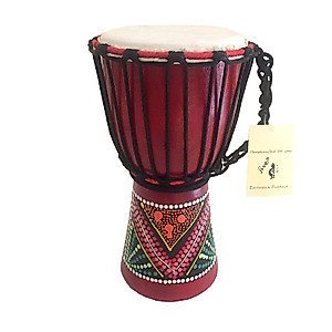 Djembe Drum Bongo Congo African Wood Drum - MED SIZE- 12" High, JIVE BRAND, Professional Quality With Heavy Base/Includes Drum Key Chain
