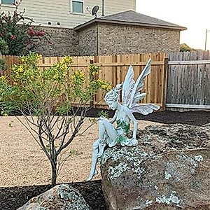 Anvirtue Sitting Fairy Statue Garden Angel Figurine Outdoor Decoration Waterproof Resin Garden Sculpture for Patio Yard Lawn Porch Art Ornament Housewarming Christmas Birthday Gift (White)