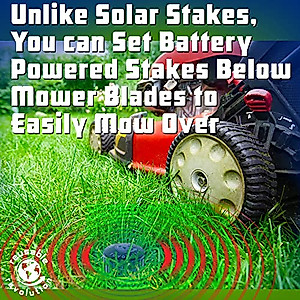 4 Pack Sonic Mole Chaser - Battery Operated Pest Repeller Stake, Scares Away Moles, Voles, Gophers and Rats by Reusable Revolution (Metal & Green)