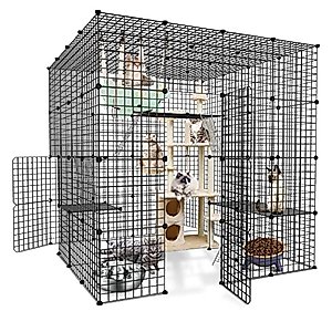 DIY Large Cat Cages Indoor,DIY Kennel Playpen.Detachable Metal Wire Large Cat Cage Exercise Place Ideal for 1-3 Cat,Comes with A Ladder Suitable for Ferret,Bunny and Chinchillas(55"x55"x55")