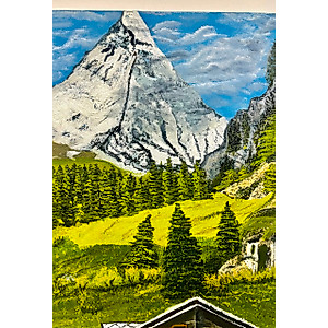 Handmade oil painting on Cotton canvas, Mountain And old House Green And Brown 100% Hand painted,Modern Artwork For Living Room.''20x16''