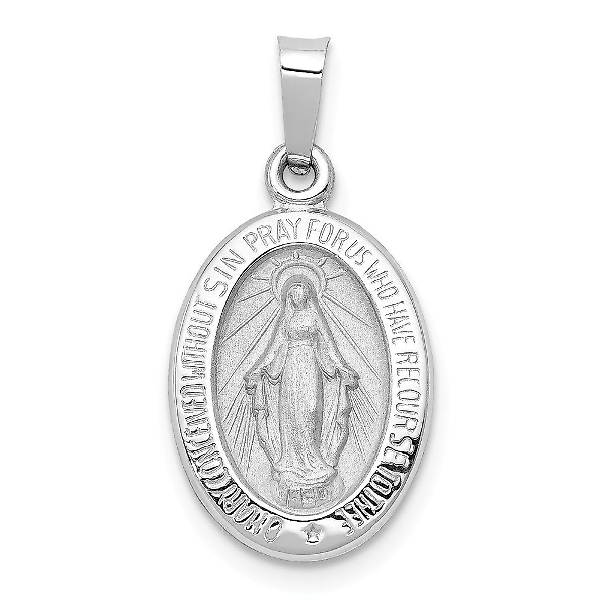 Sonia Jewels 14k White Gold Virgin Mary Pray for Us Charm Miracle MedalBrushed Matte Finish Pendant Charm - 18mm x 11mm
