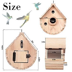 Wooden Bird House for Outside，3Holes Bird House for Bluebird Cardinals Wren Swallow, Hangding Birdhouse in Garder/Balcony/Courtyard (Wood Color)