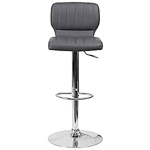 KLS Modern Barstools Adjustable Hydraulic 360 Degree Swivel Stable Steel Frame Padded Vinyl Cushion Low Back Seat Design Dining Chair Pub Stool - Set of 2 Grey # 1969