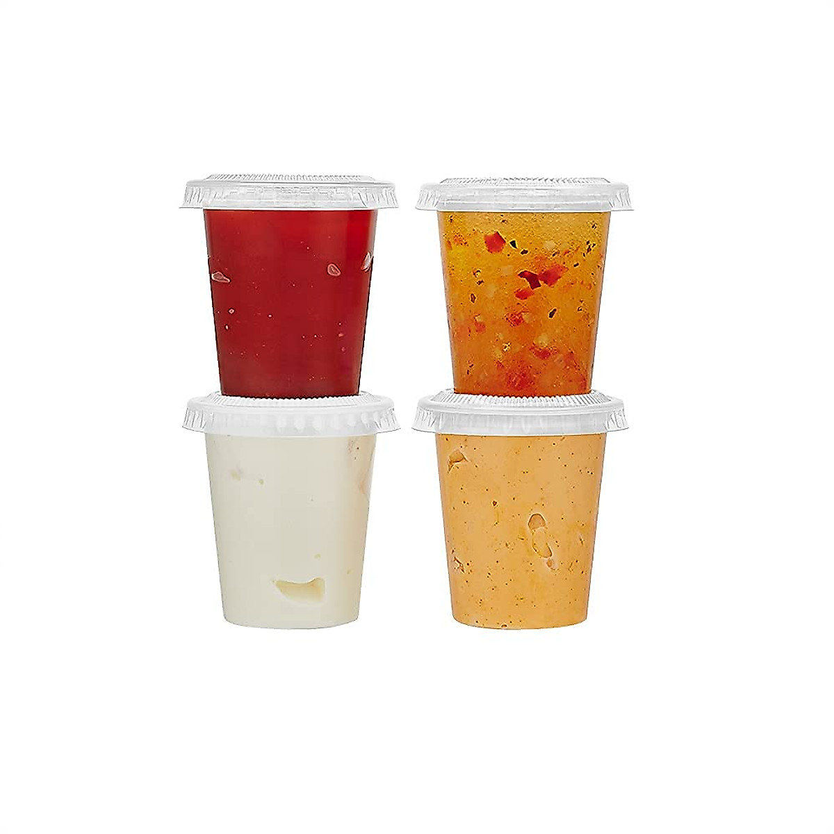 KingZak 150 Sets - 2oz, Disposable Mini Plastic Jello Shot Cups With Lids Perfect For Portion Souffle, Condiment, Dipping Sauce, Salad Dressing And More