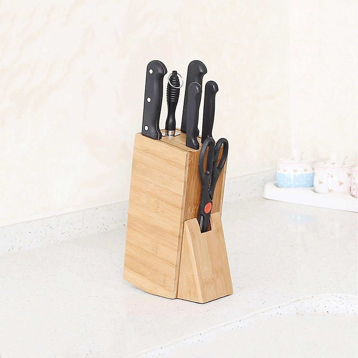 Fdit Multifunctional Bamboo Knife Rack Kitchen Knife Rack Storage Kitchen Knife Rack Ventilated Knife Holder Knife Block Tool