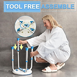 SOUHEILO Adjustable Shower Chair for Inside Shower, HSA/FSA Eligible Round Shower Stool for Inside Bathtub with Assist Grab Bar/Toiletry Bag, Tool-Free Shower Seat for Elderly/Senior/Disabled/Pregnant