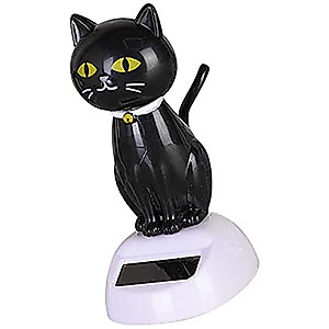 Solar Cat Bobble Shaking Head Dancing Toy Cat Figurine Statue Car Dash Board Ornaments for Car Vehicle Decoration - Black