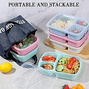 20 Pieces Bento Lunch Box for Kids, 3 Compartment Lunch Box Containers, Kids Meal Prep Containers Reusable Wheat Straw Lunch Containers Food Storage Bento Box for Schools and Travel (Multicolored)