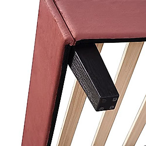 DNYN Upholstered Queen Size Platform Bed for Kids,Adults Bedroom,Velvet Fabric Bedframe with Flower Pattern Headboard & 12 Wood Slat Support,Weight Capacity 660 LBS,No Box Spring Needed, Red