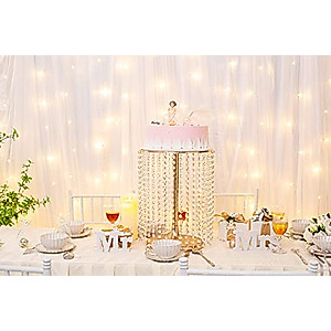 LANLONG Wedding Cake Stand for Dessert Table 12 Inch Gold Crystal Pendants Metal Cake Stand Serves as A Round Dessert Cupcake Display Plate 16 Inch Tall (Gold)