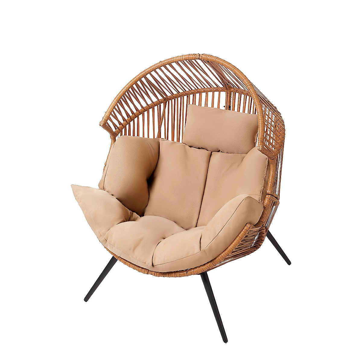LUCKYBERRY Patio Outdoor & Indoor Egg Chair PE Rope Open Weave Egg Chair with Stand Lounge Chair for Front Porch, Backyard, Living Room, Bedroom,Beige
