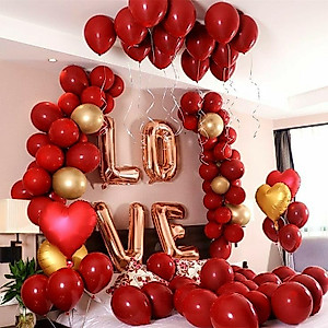 Red and Gold Balloons, Gold and Red Balloons Set with Gold Confetti Metallic Gold Balloons, Globos Rojos Red and Gold Party Decorations for Wedding Bridal Shower Supplies Baby Shower