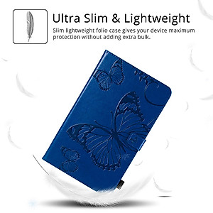 UUcovers Case for Samsung Galaxy Tab A 10.1" 2016 Version (SM-T580/T585/T587,NO S Pen) with Pencil Holder, Smart Stand Embossed PU Leather Folio Card Wallet Cover [Auto Wake/Sleep], Blue Butterfly