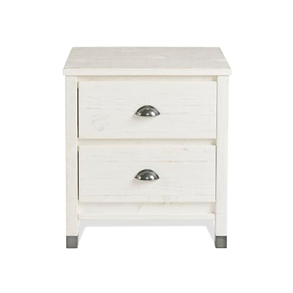 Baja Night Stand / 2 Drawer / Solid Wood / Rustic Bedside Table for Bedroom, Living Room, Sofa Couch, Hall / Metal Drawer Pulls, Shabby White