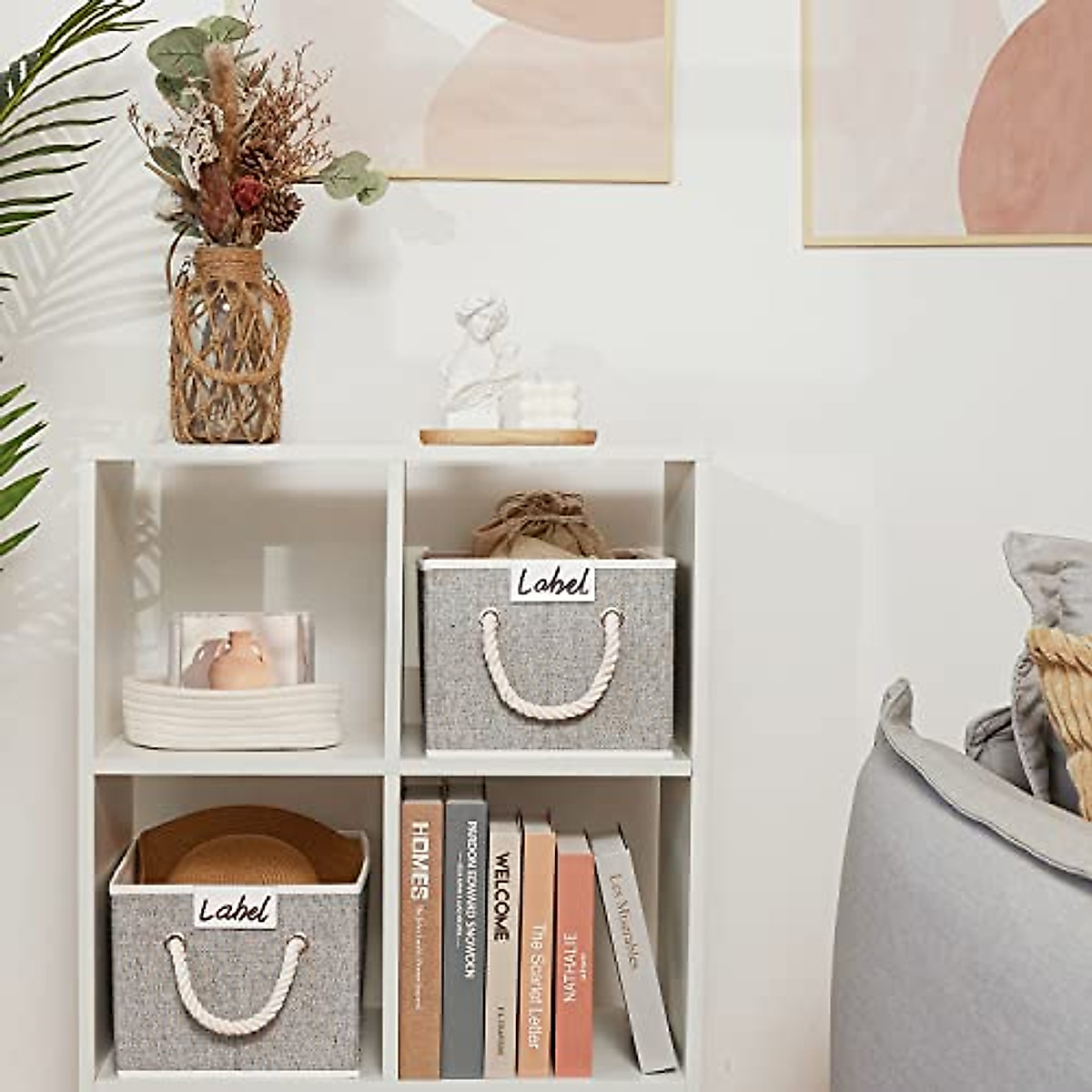 LoforHoney Home Bundle- Storage Bins with Lids Light Gray XLarge 2-Pack, Storage Bins with Cotton Rope Handles Light Gray Large 2-Pack