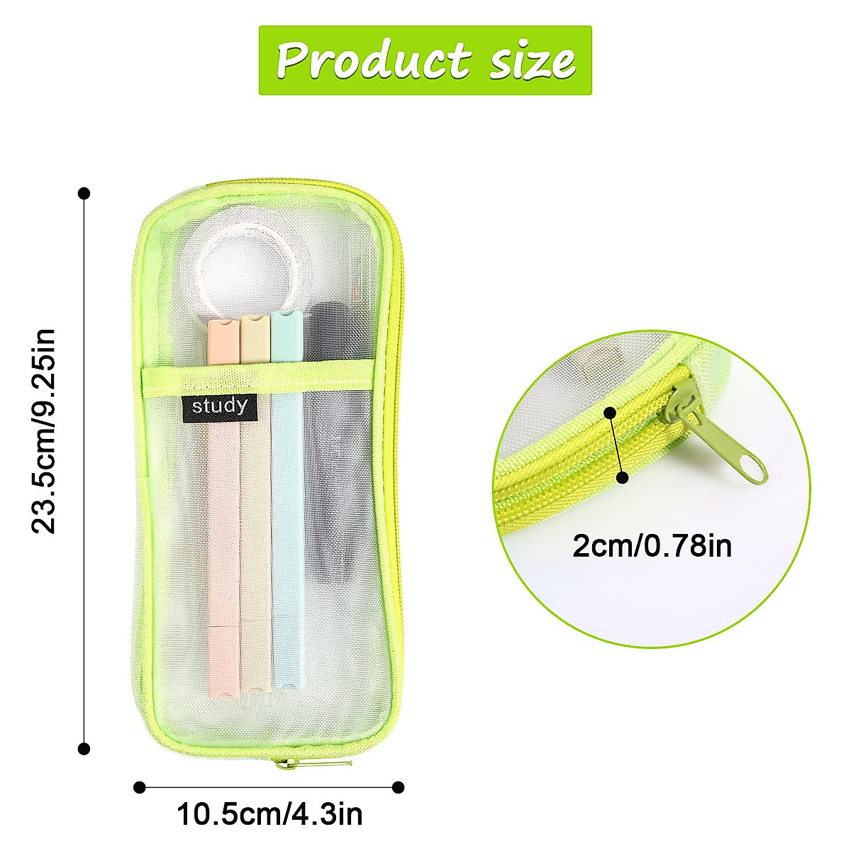 Mesh Pencil Case, Multifunctional Transparent Mesh Pencil Pouch Pencil Storage Case Stationery Pouch Pencil Zipper Case Clear Travel Makeup Pouch for Students Office Travel (Green)